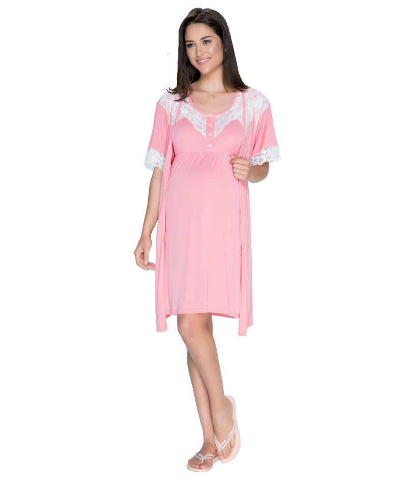 Conjunto Camisola e Robe com Renda Rosa - Belly Home - Loja Online