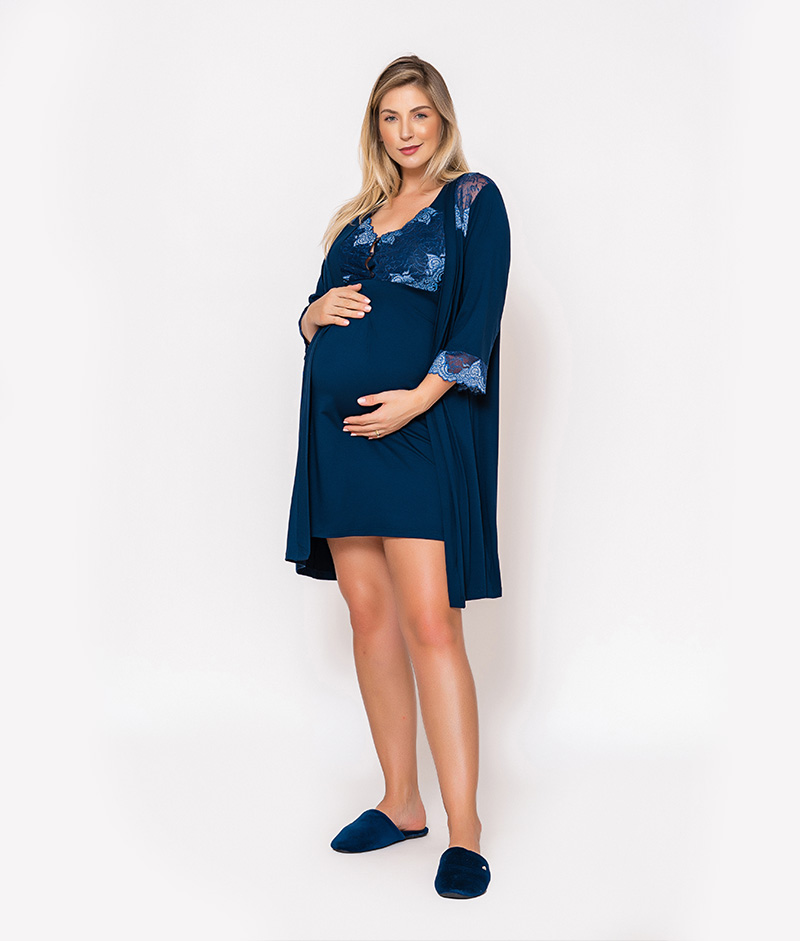 Conjunto Camisola e Robe com Renda Bicolor - Belly Home